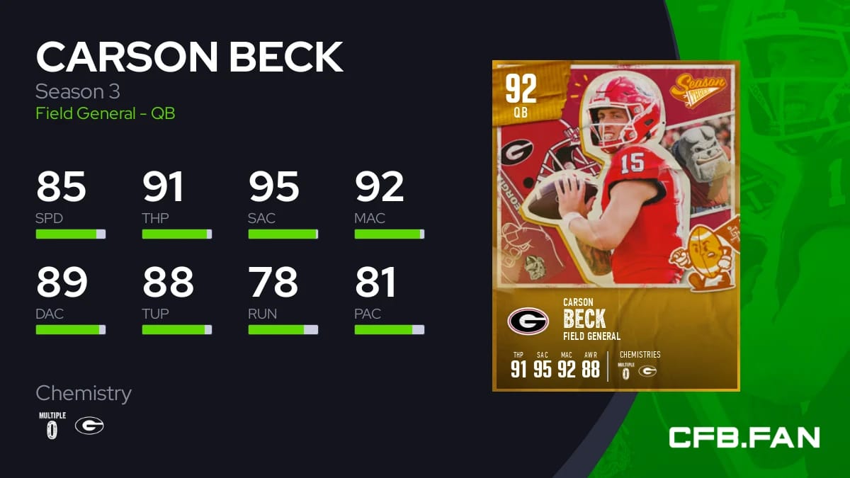 Carson Beck Season 3 92 OVR - College Football 25 - CFB.FAN