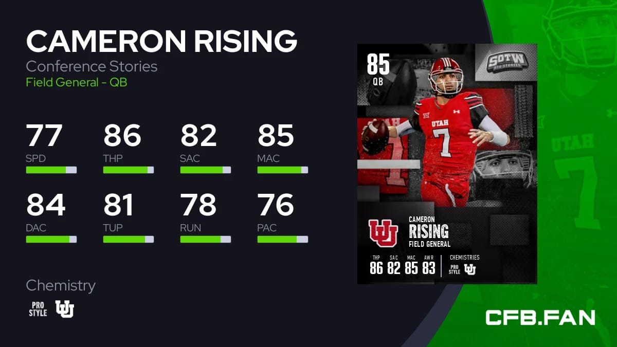 Cameron Rising Conference Stories 85 OVR - College Football 25 - CFB.FAN