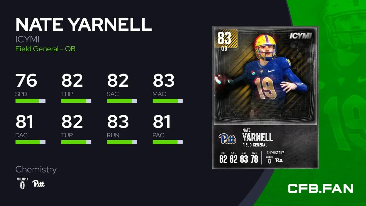 Nate Yarnell ICYMI 83 OVR - College Football 25 - CFB.FAN