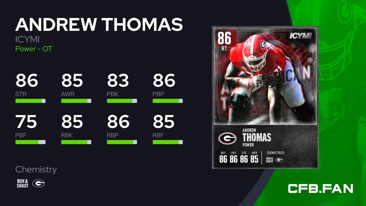 Andrew Thomas ICYMI 86 OVR - College Football 25 - CFB.FAN