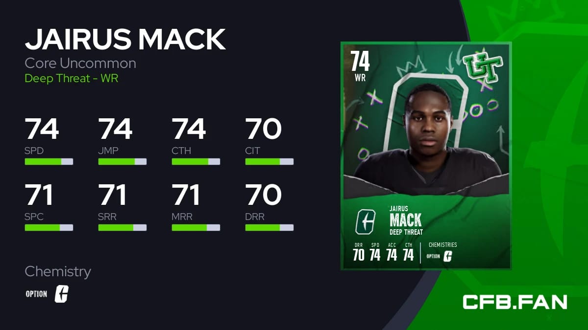 Jairus Mack Core Uncommon 74 OVR - College Football 25 - CFB.FAN