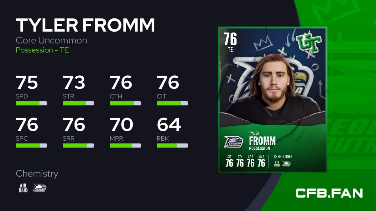 Tyler Fromm Core Uncommon 76 OVR - College Football 25 - CFB.FAN