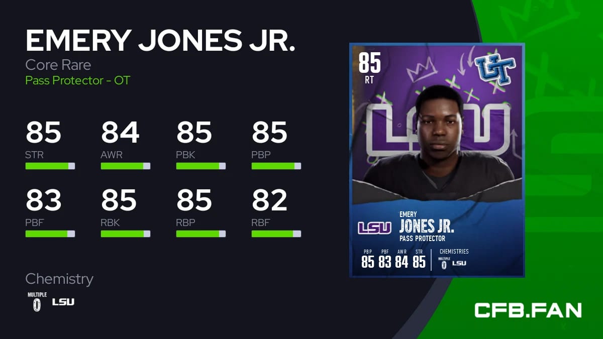 Emery Jones Jr. Core Rare 85 OVR - College Football 25 - CFB.FAN