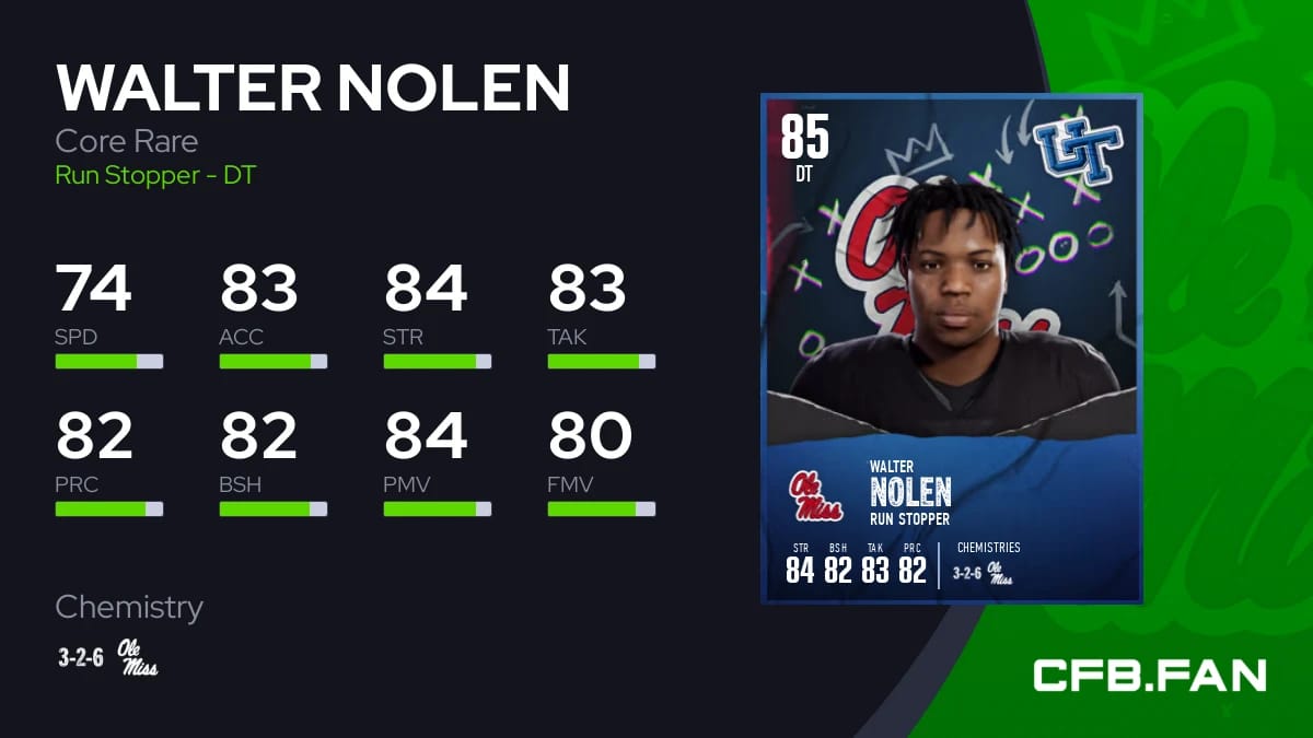 Walter Nolen Core Rare 85 OVR - College Football 25 - CFB.FAN