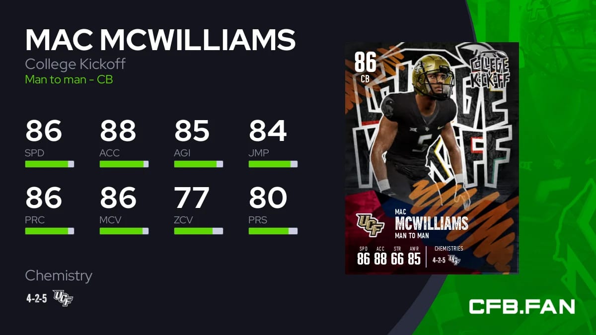 Mac McWilliams College Kickoff 86 OVR - College Football 25 - CFB.FAN