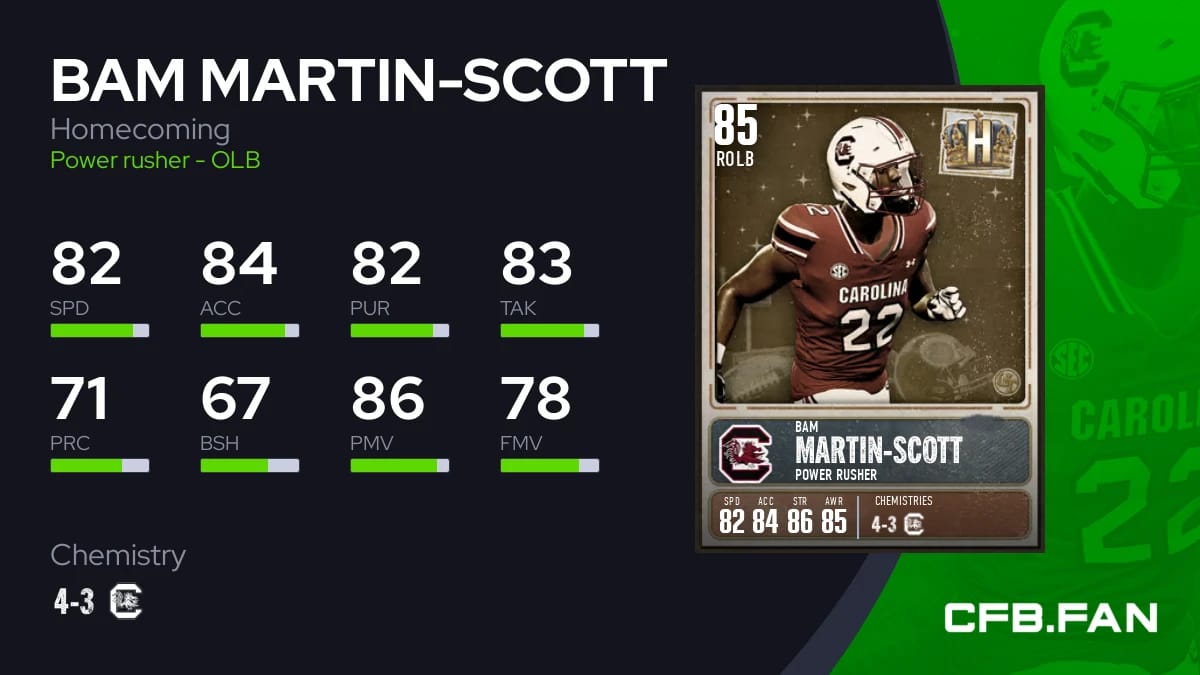 Bam Martin-Scott Homecoming 85 OVR - College Football 25 - CFB.FAN