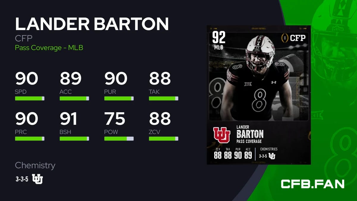 Lander Barton CFP 92 OVR - College Football 25 - CFB.FAN