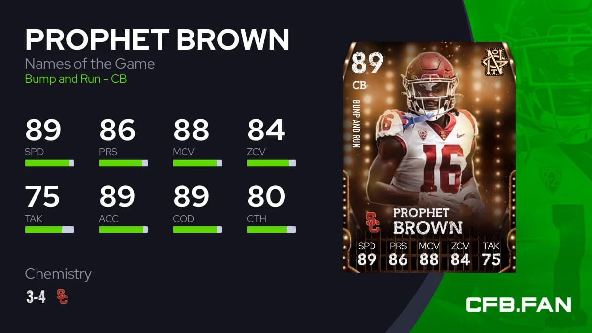Prophet Brown Names of the Game 89 OVR - College Football 26 - CFB.FAN