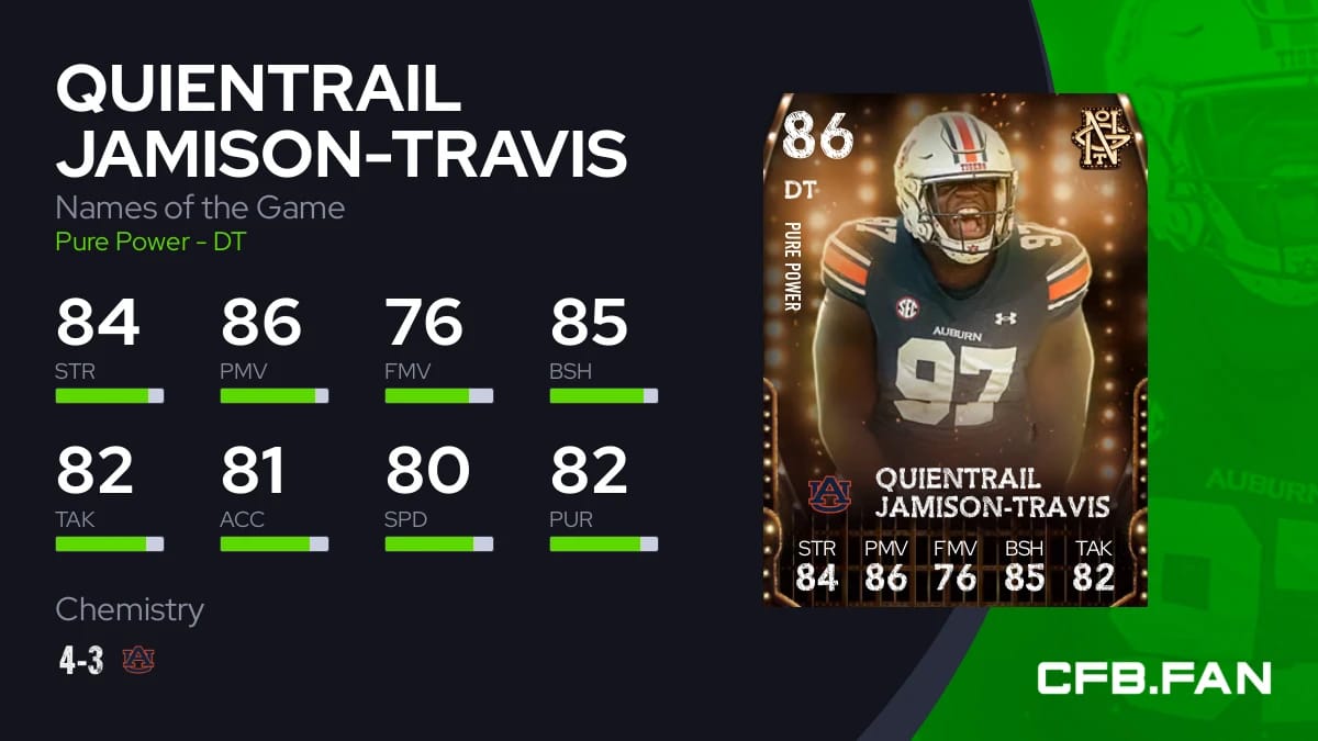 Quientrail Jamison-Travis Names of the Game 86 OVR - College Football ...