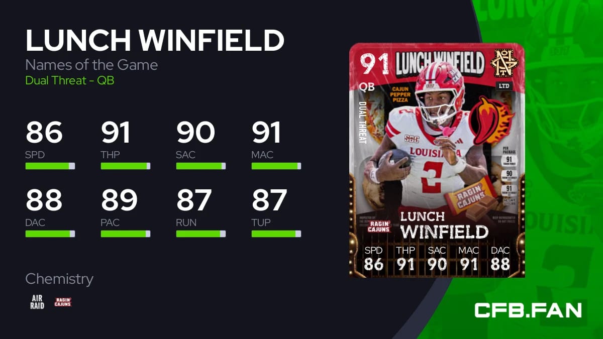 Lunch Winfield Names of the Game 91 OVR - College Football 26 - CFB.FAN