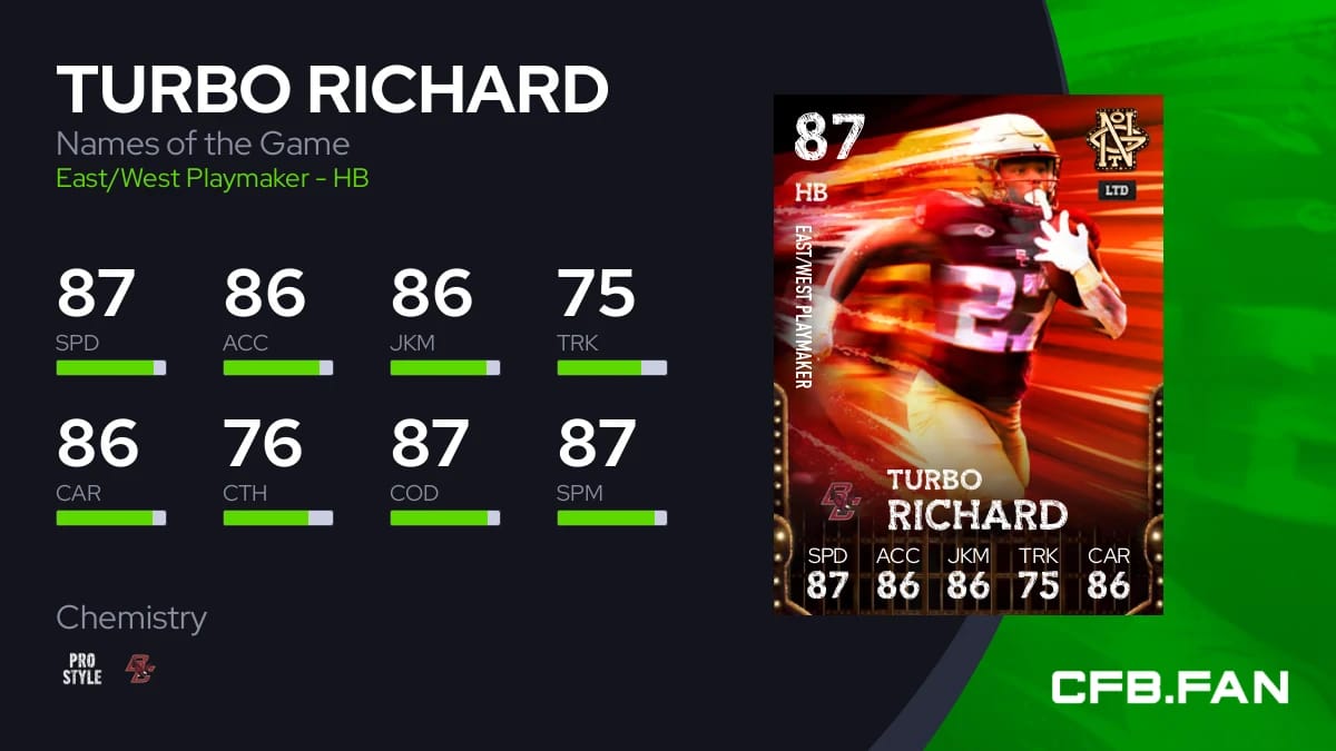 Turbo Richard Names of the Game 87 OVR - College Football 26 - CFB.FAN