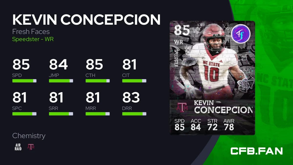 Kevin Concepcion Fresh Faces 85 OVR - College Football 26 - CFB.FAN