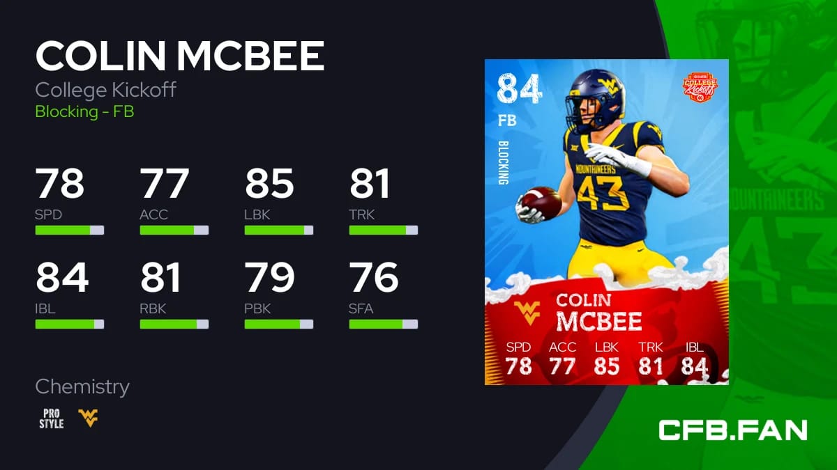 Colin McBee College Kickoff 84 OVR - College Football 26 - CFB.FAN