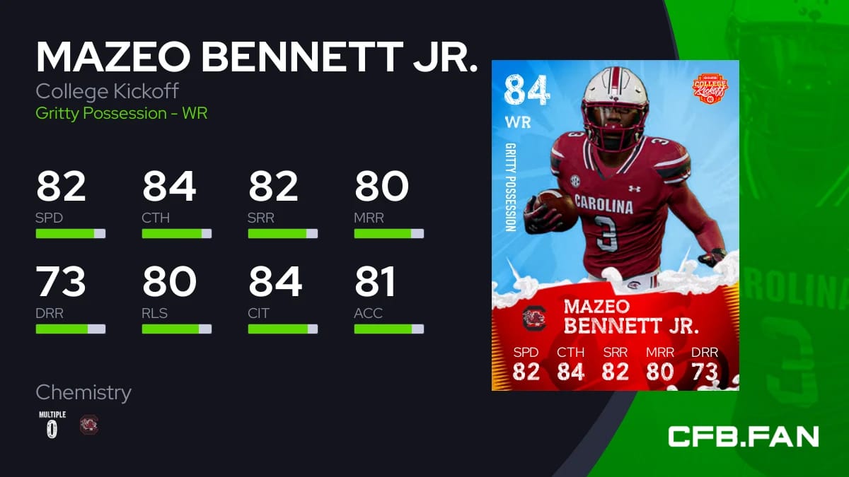 Mazeo Bennett Jr. College Kickoff 84 OVR - College Football 26 - CFB.FAN