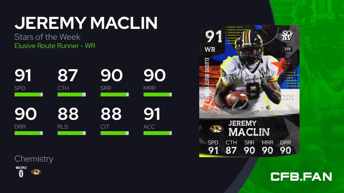 Jeremy Maclin Stars of the Week 91 OVR - College Football 26 - CFB.FAN