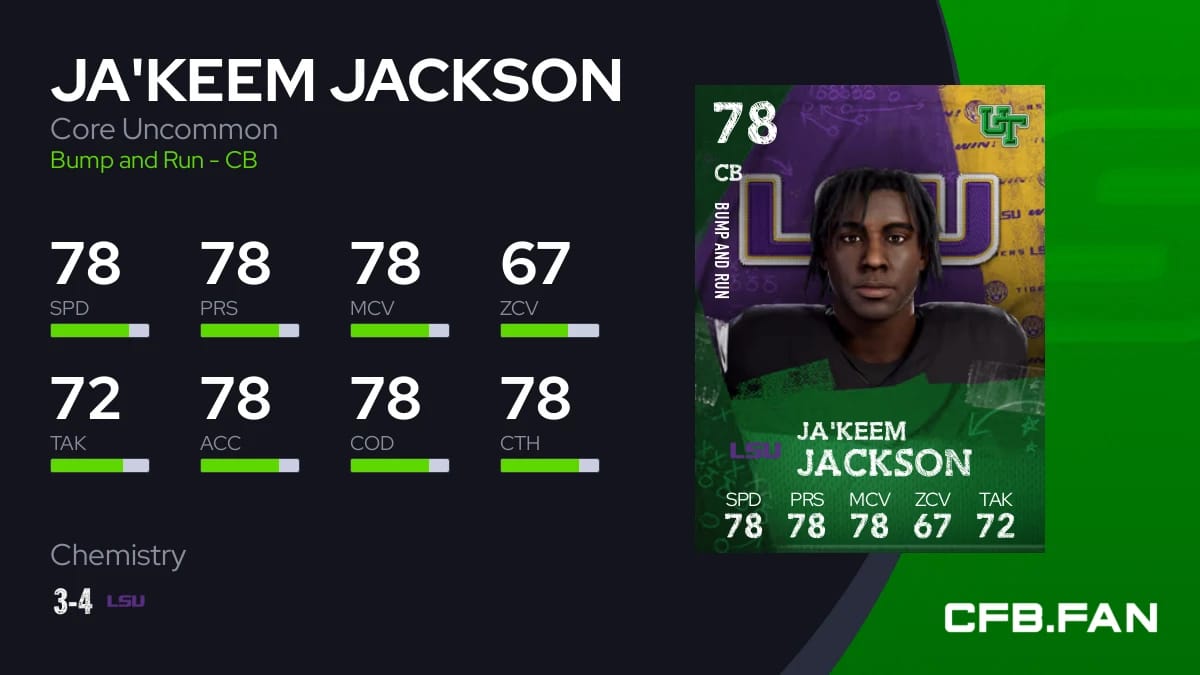 Ja'Keem Jackson Core Uncommon 78 OVR - College Football 26 - CFB.FAN