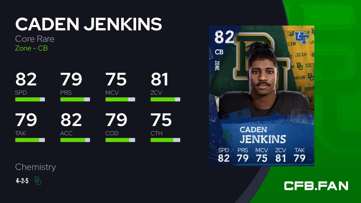Caden Jenkins Core Rare 82 OVR - College Football 26 - CFB.FAN