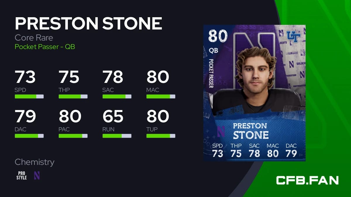 Preston Stone Core Rare 80 OVR - College Football 26 - CFB.FAN