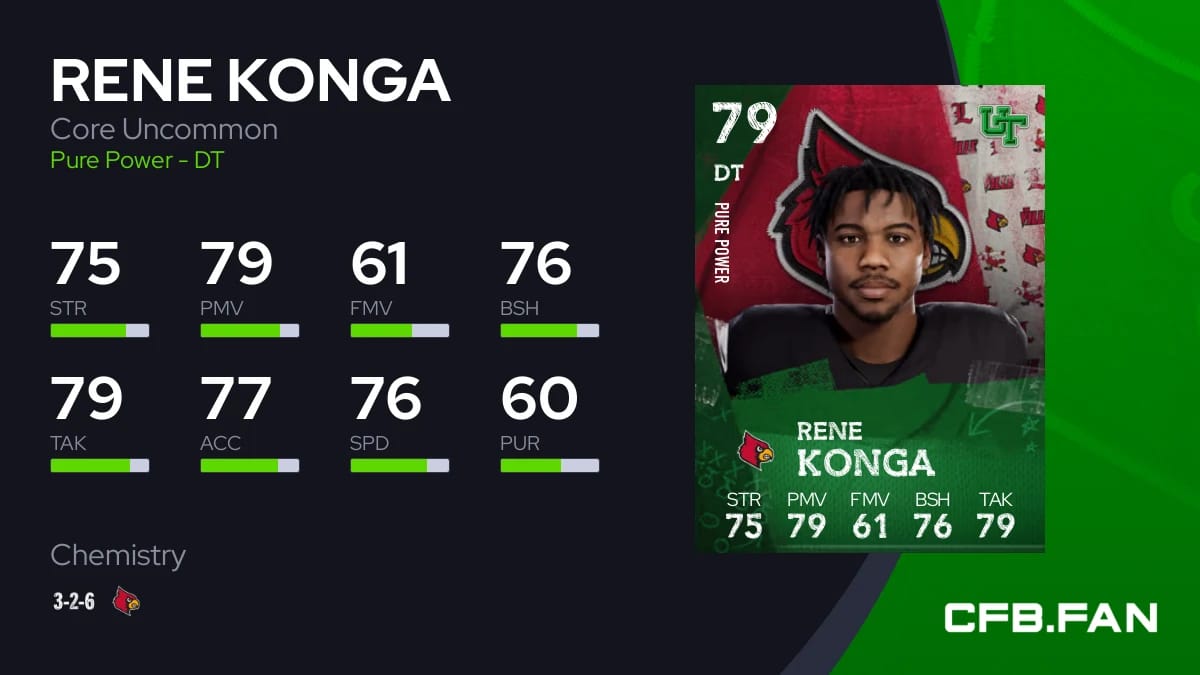 Rene Konga Core Uncommon 79 OVR - College Football 26 - CFB.FAN