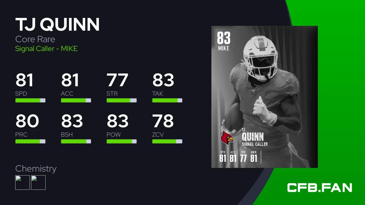 TJ Quinn Core Rare 83 OVR - College Football 26 - CFB.FAN