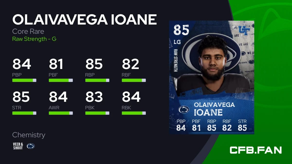 Olaivavega Ioane Core Rare 85 OVR - College Football 26 - CFB.FAN