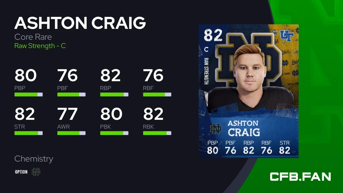 Ashton Craig Core Rare 82 OVR - College Football 26 - CFB.FAN