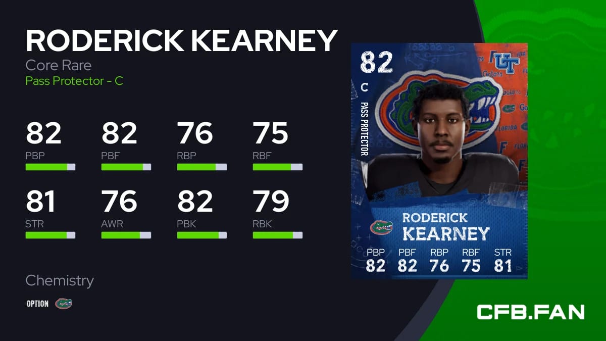 Roderick Kearney Core Rare 82 OVR - College Football 26 - CFB.FAN