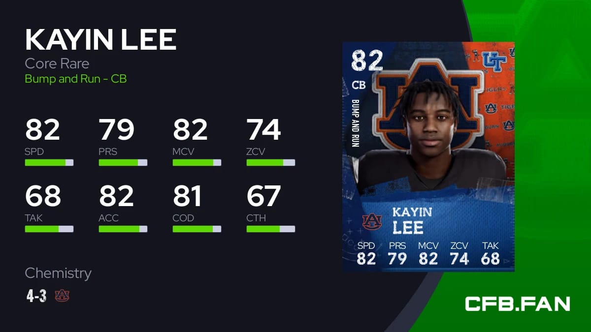 Kayin Lee Core Rare 82 OVR - College Football 26 - CFB.FAN