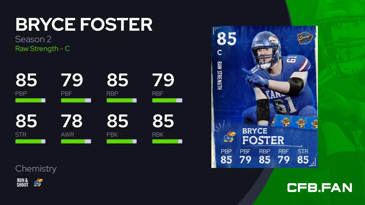 Bryce Foster Season 2 85 OVR - College Football 26 - CFB.FAN
