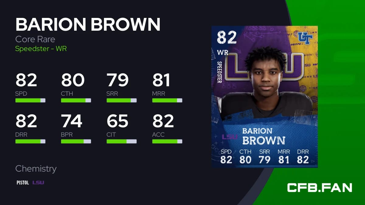 Barion Brown Core Rare 82 OVR - College Football 26 - CFB.FAN