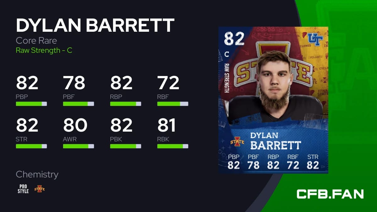 Dylan Barrett Core Rare 82 OVR - College Football 26 - CFB.FAN