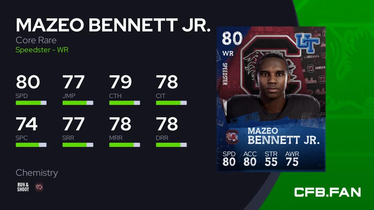 Mazeo Bennett Jr. Core Rare 80 OVR - College Football 26 - CFB.FAN