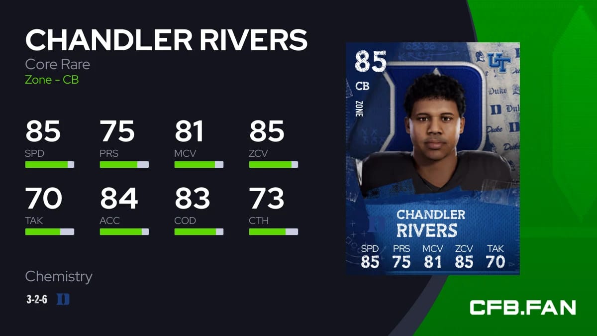 Chandler Rivers Core Rare 85 OVR - College Football 26 - CFB.FAN