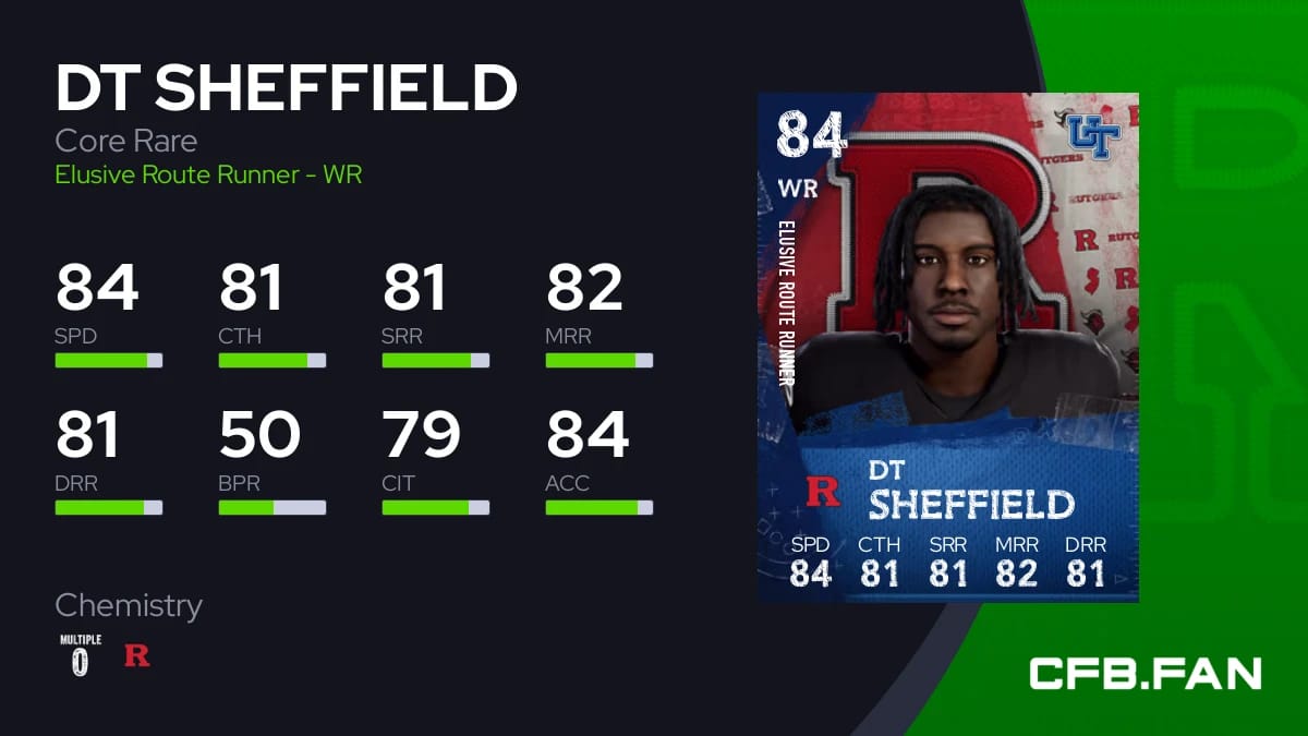 DT Sheffield Core Rare 84 OVR - College Football 26 - CFB.FAN