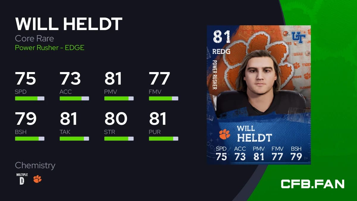 Will Heldt Core Rare 81 OVR - College Football 26 - CFB.FAN