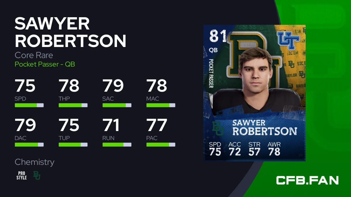 Sawyer Robertson Core Rare 81 OVR - College Football 26 - CFB.FAN