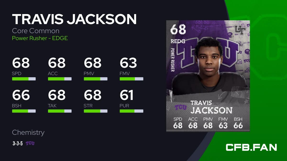 Travis Jackson Core Common 68 OVR - College Football 26 - CFB.FAN