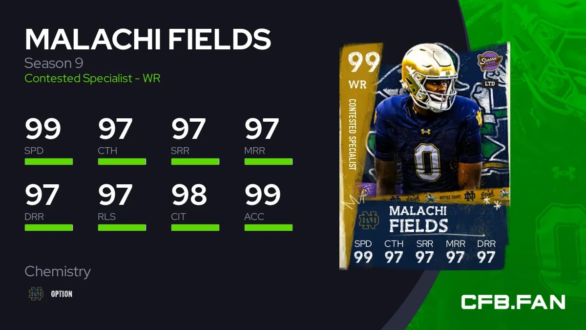 Malachi Fields Season 9 99 OVR - College Football 26 - CFB.FAN