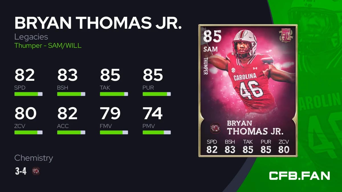 Bryan Thomas Jr. Legacies 85 OVR - College Football 26 - CFB.FAN