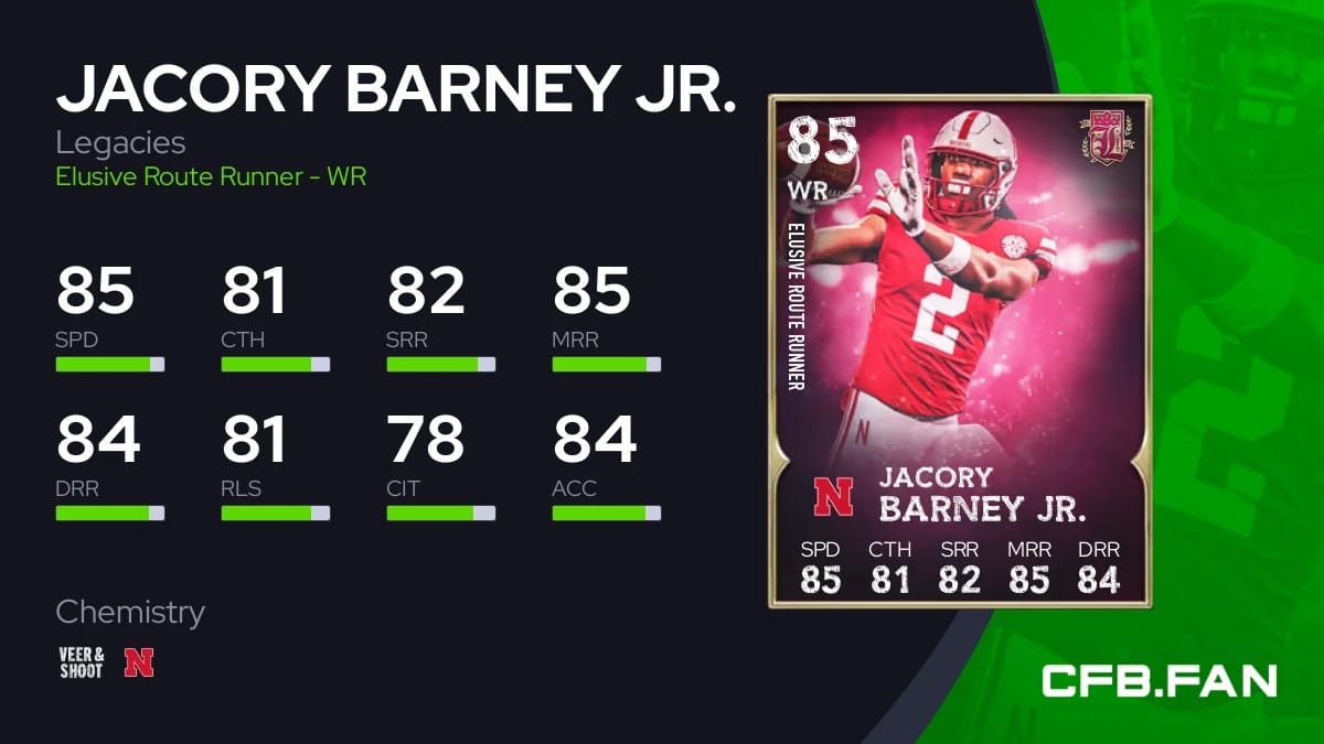 Jacory Barney Jr. Legacies 85 OVR - College Football 26 - CFB.FAN