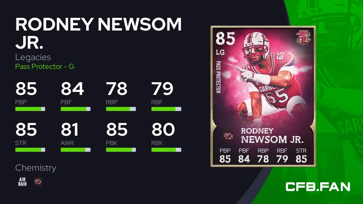 Rodney Newsom Jr. Legacies 85 OVR - College Football 26 - CFB.FAN