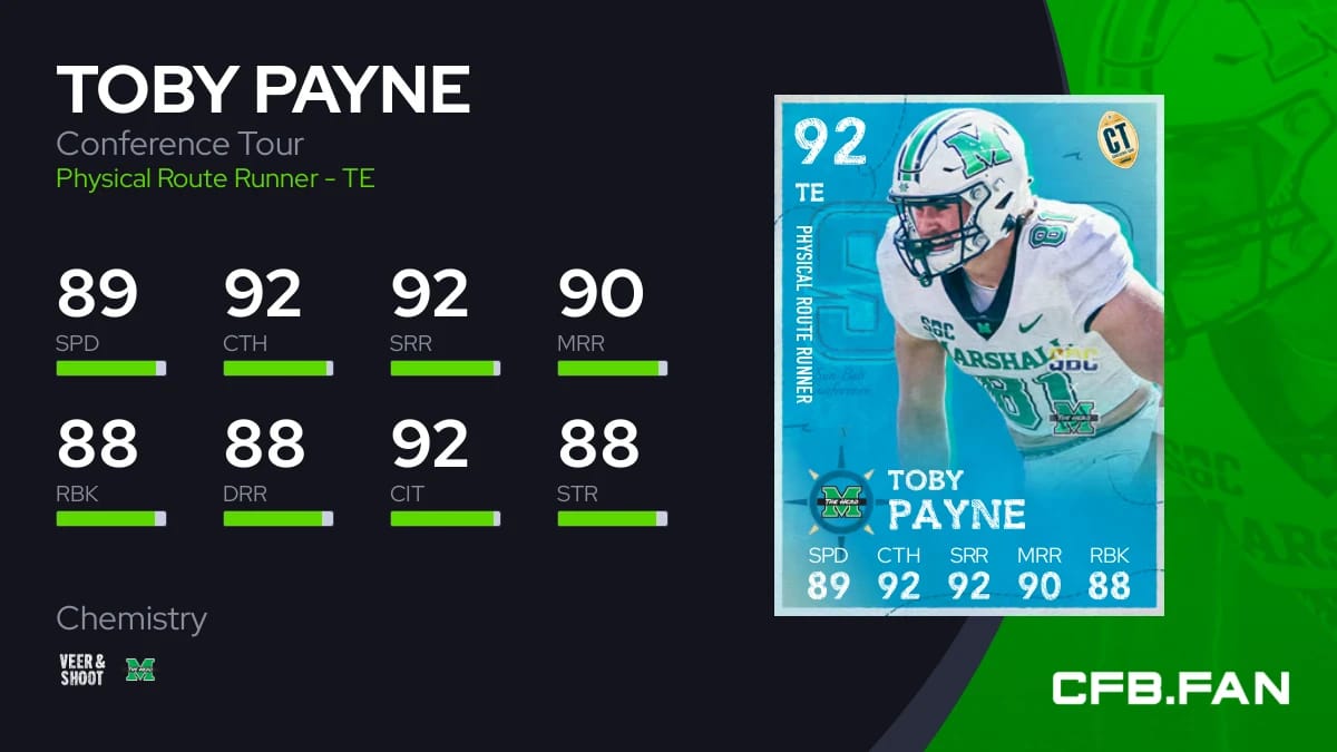 Toby Payne Conference Tour 92 OVR - College Football 26 - CFB.FAN