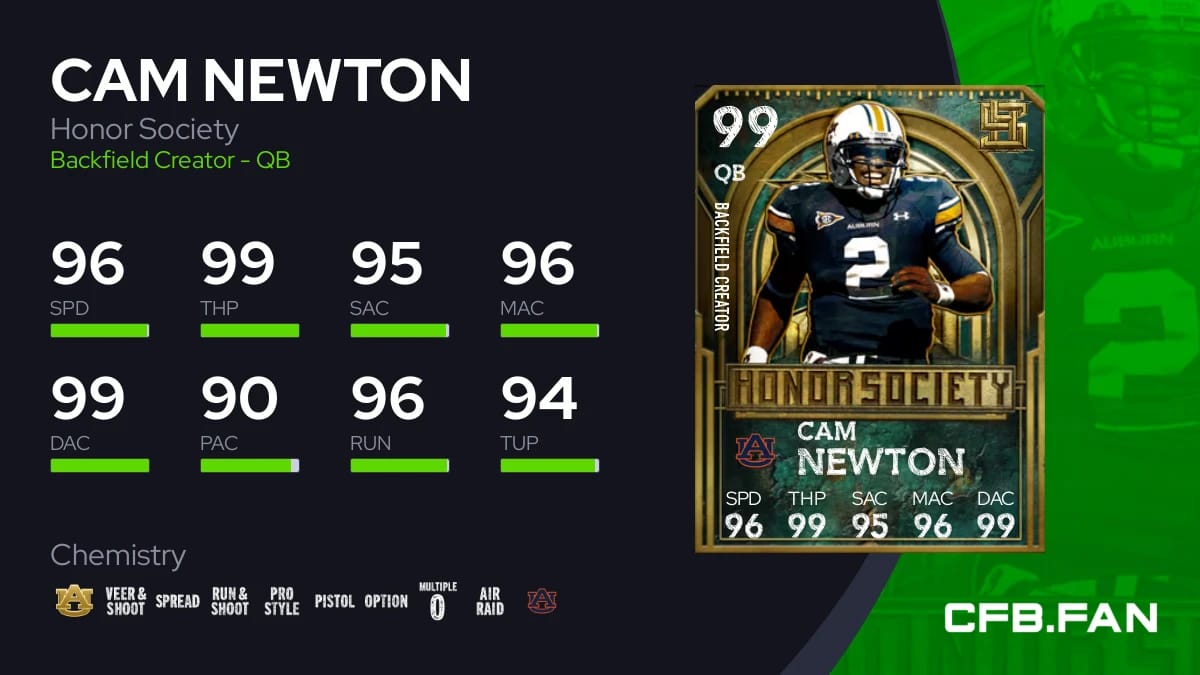 Cam Newton Honor Society 99 OVR - College Football 26 - CFB.FAN