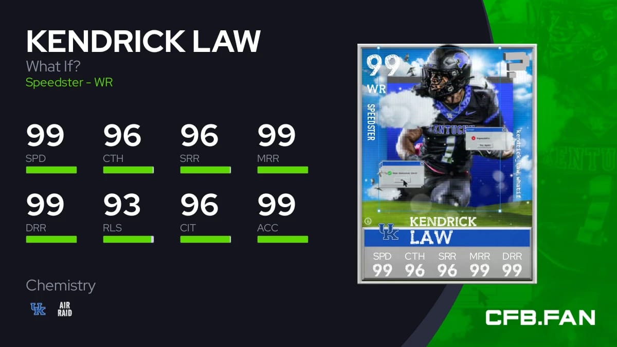 Kendrick Law What If? 99 OVR - College Football 26 - CFB.FAN